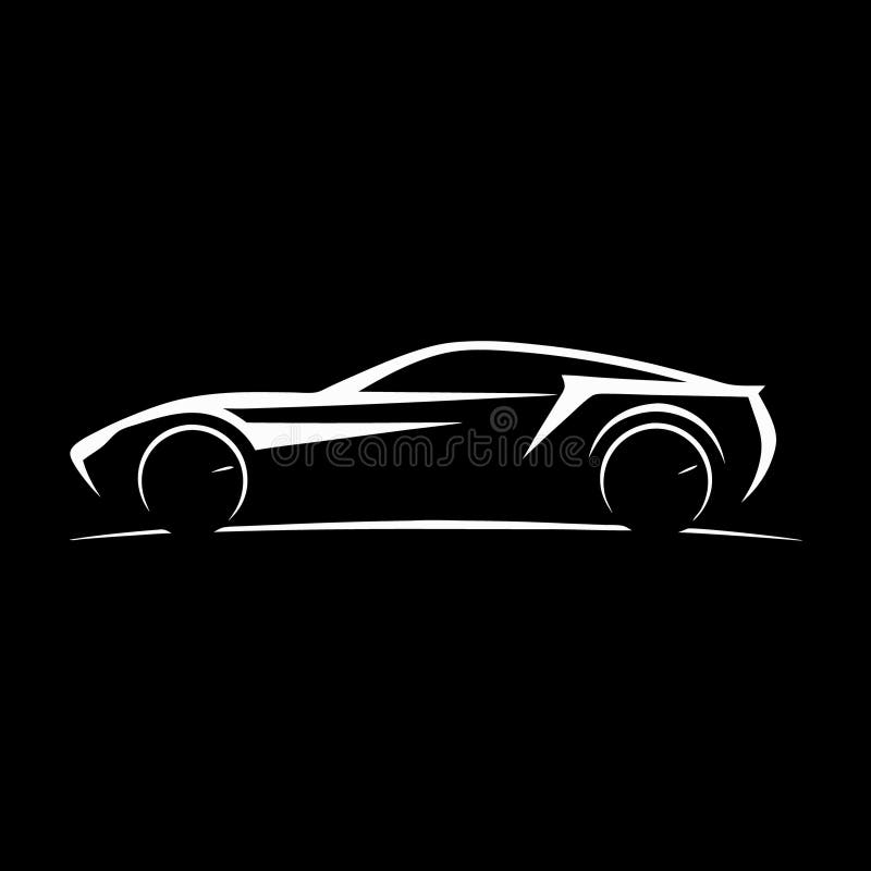 Silhouette of Sleek Modern Sports Car Design in White Against Black ...