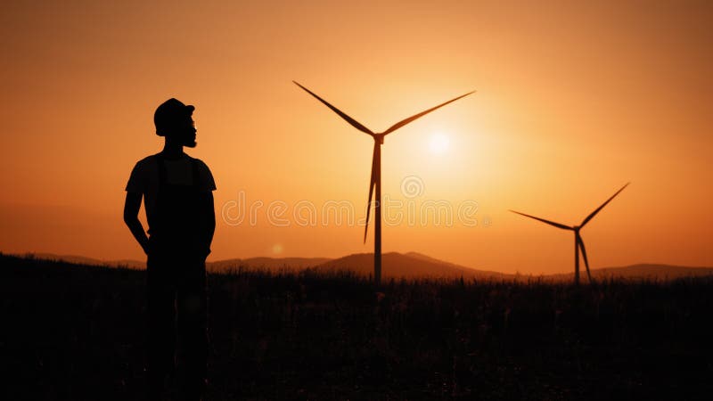 Silhouette Slow Motion Close Up of a Engineer Looking at the Horizon ...