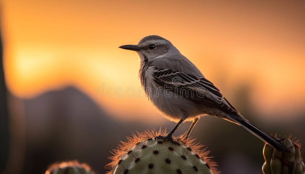 Silhouette of Small Bird Perching on Branch, Singing at Dusk Generated ...
