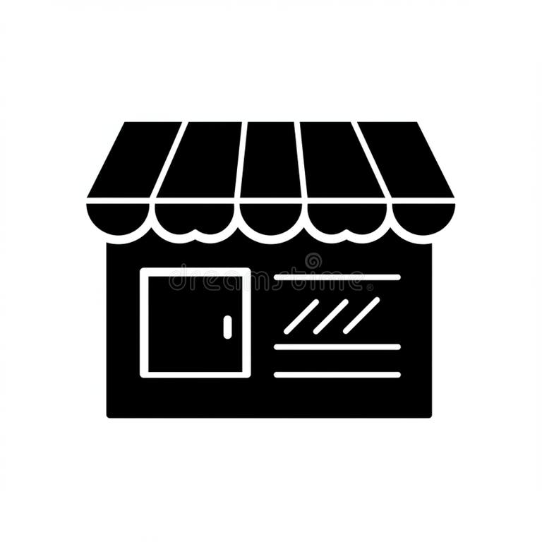 Silhouette of a Small Shop Icon with a Rectangular Shape and a Striped ...