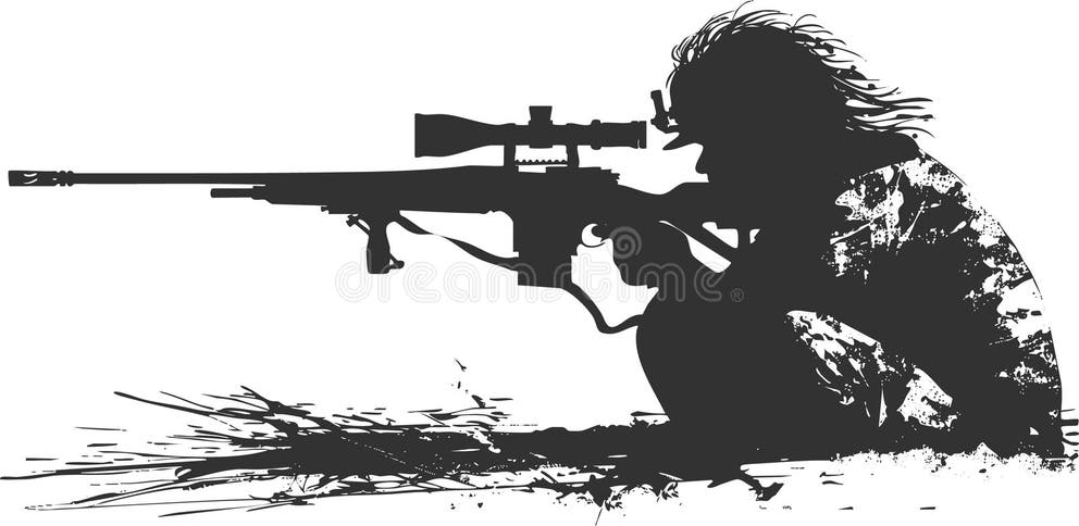 Silhouette of a Sniper with Rifle in Tactical Pose. Stock Vector ...