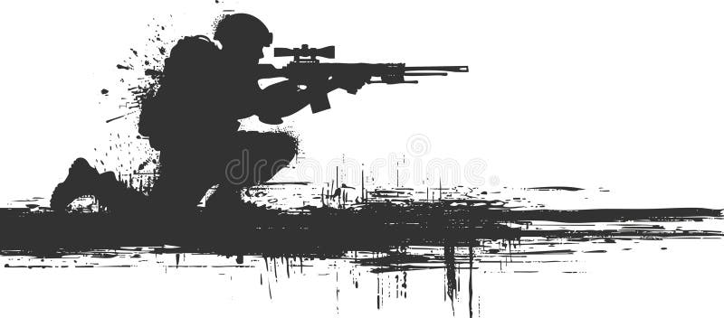 Silhouette of a Sniper Soldier Crouching with Rifle in Abstract Art ...