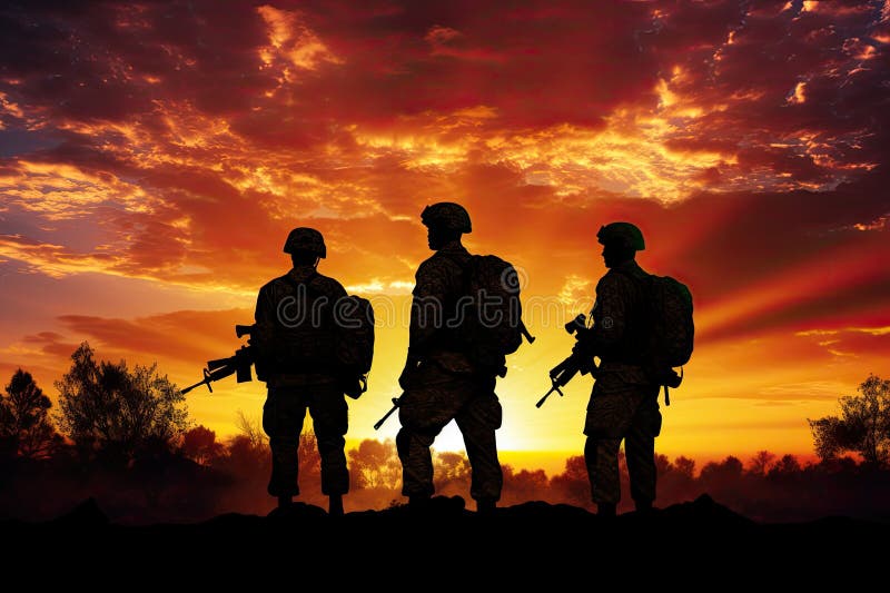Silhouette of Soldiers on a Sunset Background. Concept of War Stock ...