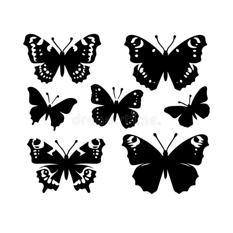 Silhouette Solid Vector Icon Set of Butterflies, Moth, Lepidopteran ...