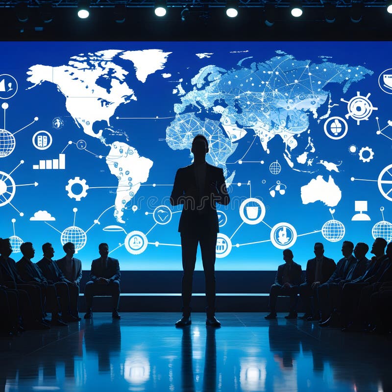 Business Presentation with Global Technology Theme and Audience in High ...