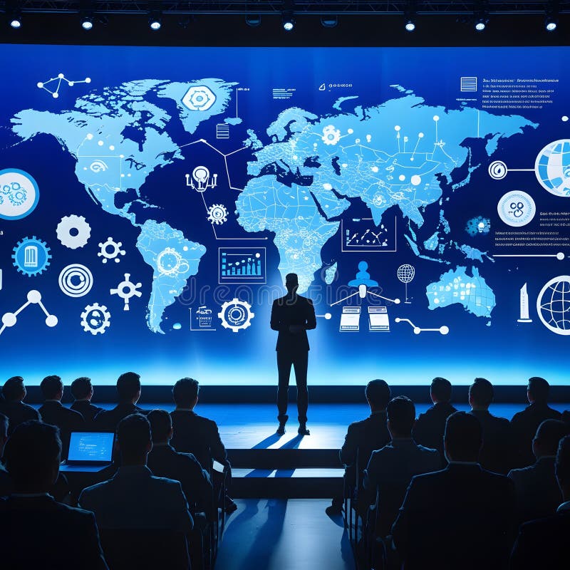 Business Presentation with Global Technology Theme and Audience in High ...