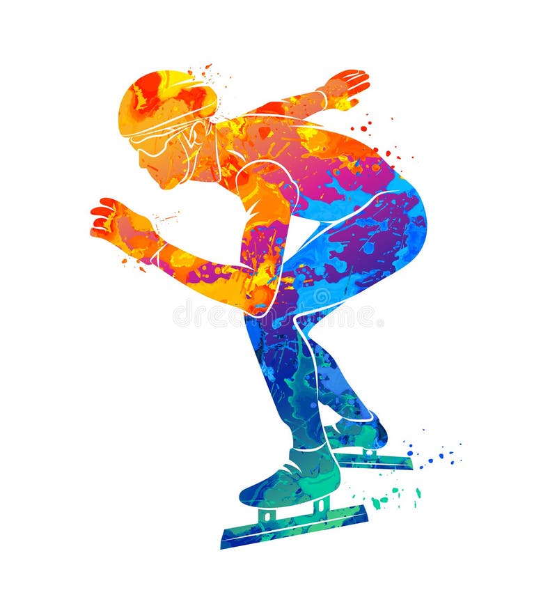 Abstract Speed Skaters from Splash of Watercolors. Winter Sport Short ...