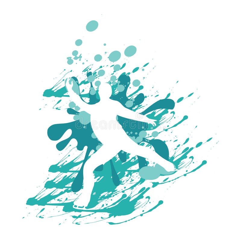 Ice Skating Player Silhouette with Splatter Effect Vector Stock Vector ...