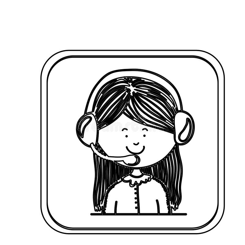 Silhouette Square Button Call Center Woman Operator with Handset Stock ...