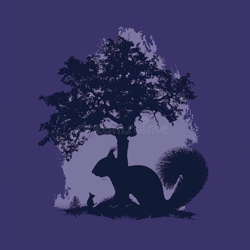 Silhouette of Squirrel and Tree at Dusk Stock Photo - Image of rodent ...