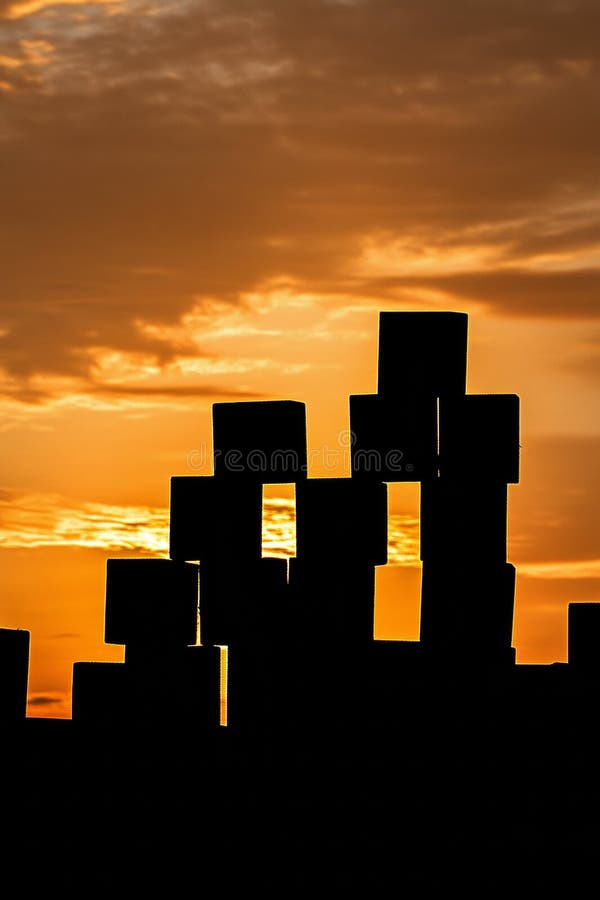 Silhouette Stacked Boxes at Sunset Stock Illustration - Illustration of ...