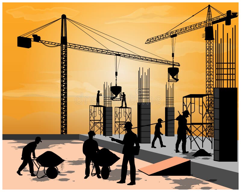 Silhouette Staff Cartoon Shape with Construction Work Stock Vector ...