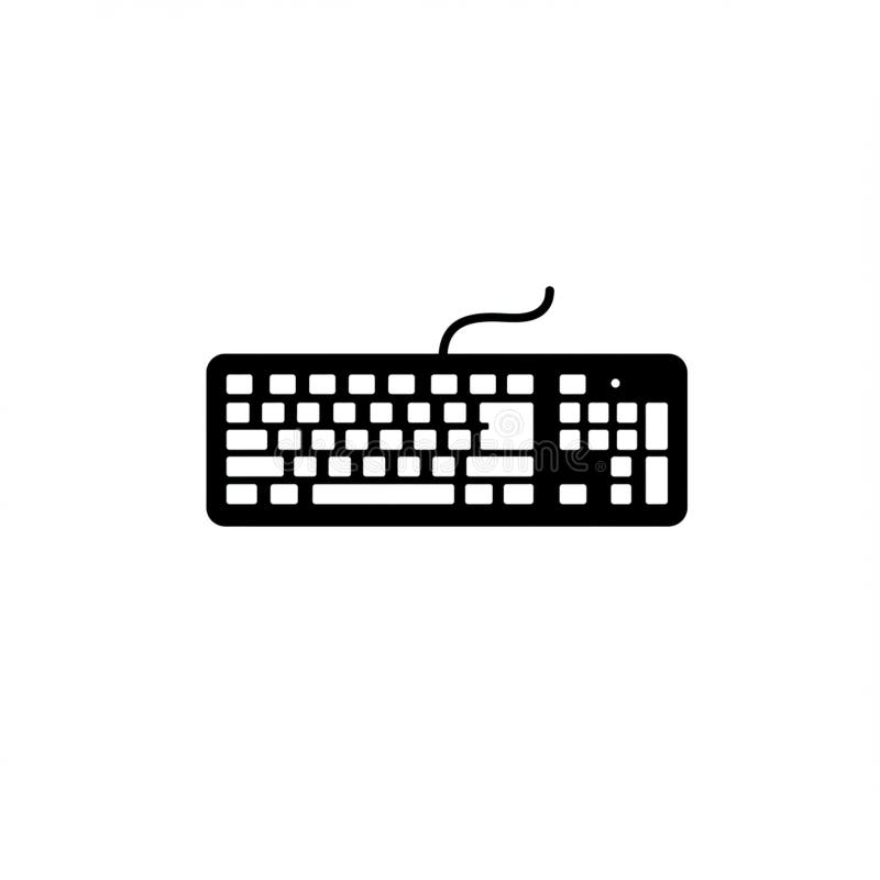 Silhouette of a Standard QWERTY Keyboard with a Wired Connection. Keys ...