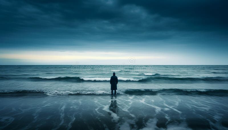 Silhouette Standing on Sand, Reflecting on Solitude Generated by AI ...