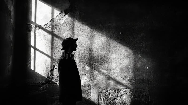 A Silhouette Stands in Shadow by a Window, Capturing a Moment of ...