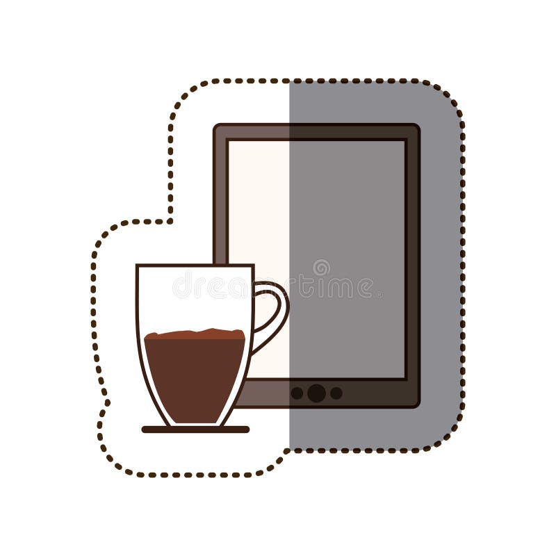 Silhouette Sticker Color with Coffee Cup and Tablet Stock Illustration ...