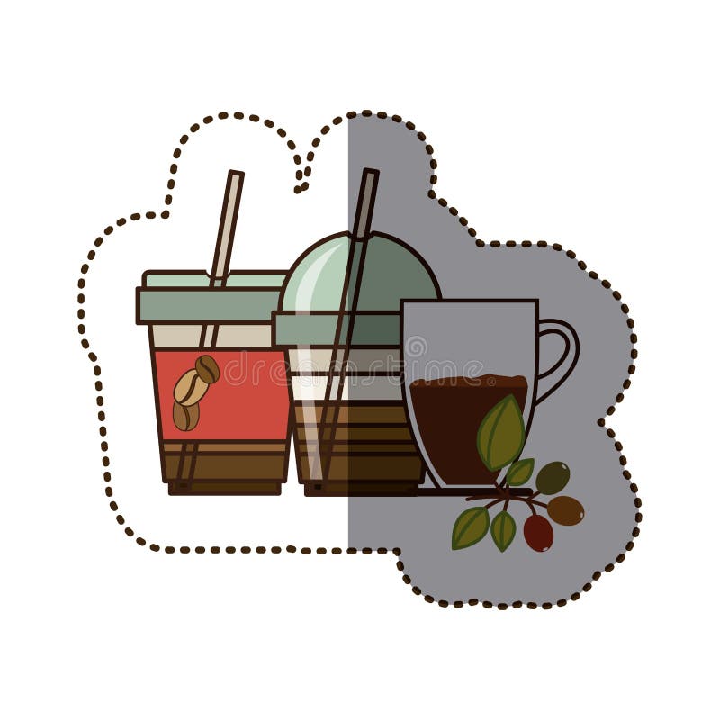 Silhouette Sticker Color with Coffee Drinks Stock Illustration ...