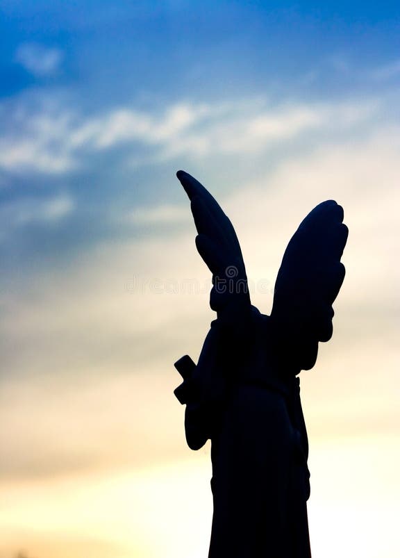 Silhouette of a Stone Angel at Sunset Stock Photo - Image of outdoor ...