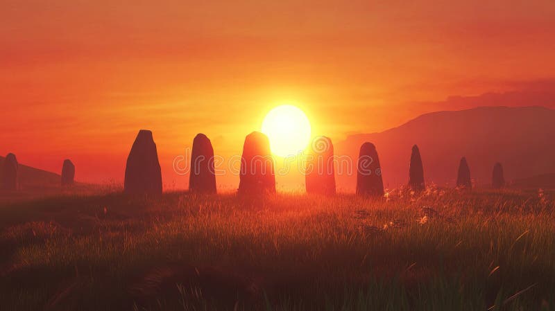 Silhouette of Stone Circle at Sunrise on Solstice, Dramatic Sun Rays ...