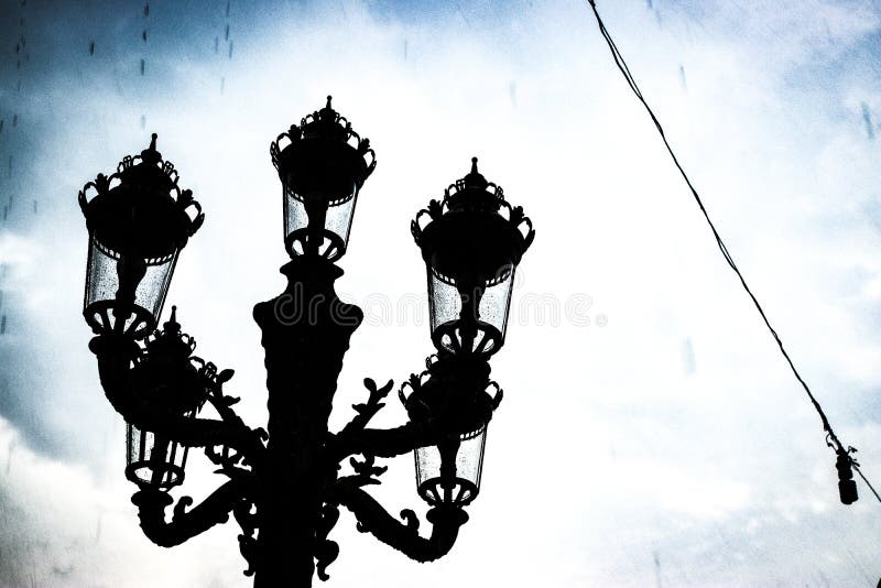 Silhouette of Street Lamp Post with Rain Drop Stock Image - Image of ...