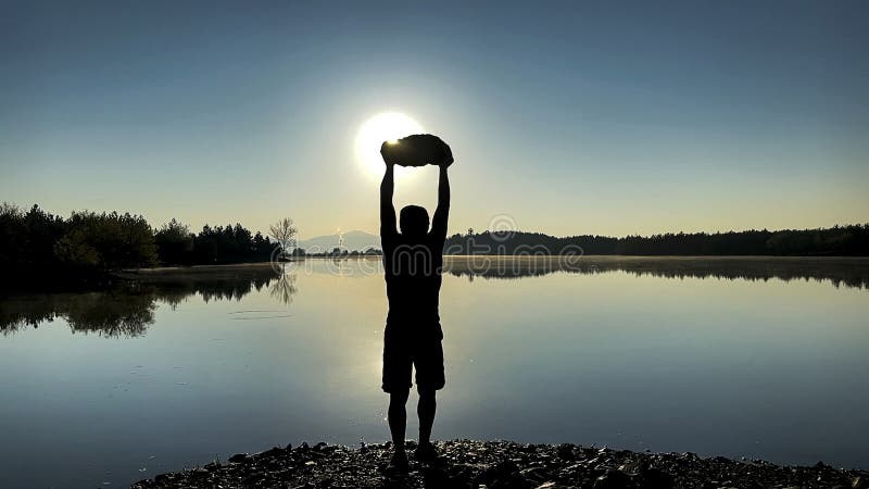 Silhouette of Strong Human Model in Nature Stock Image - Image of model ...