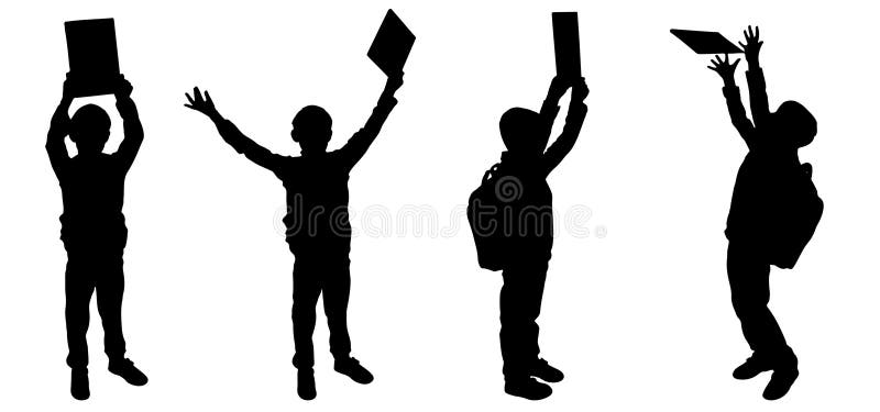 Silhouette of Student Holding Book Over Head, Back To School. Set Stock ...