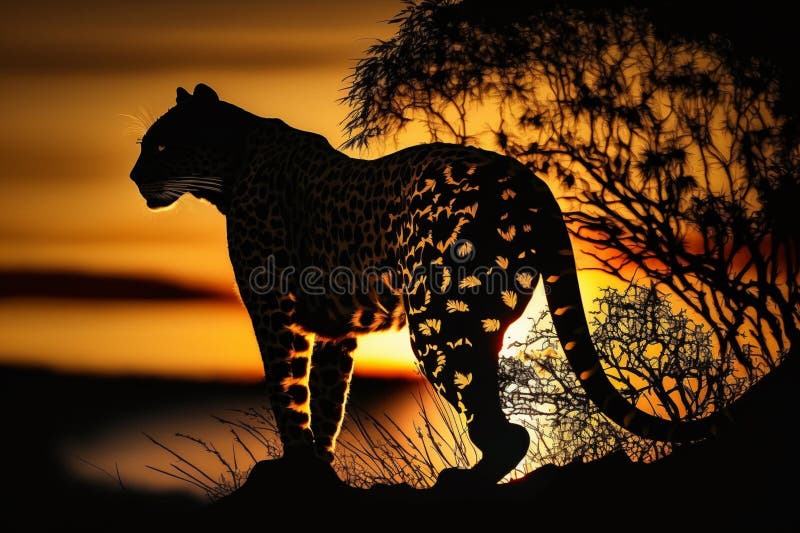 Silhouette Sunset Leopard, Illustration, Wild Animals, Art, Generative ...