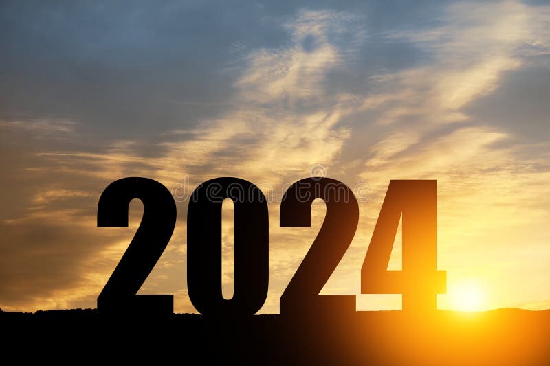 Silhouette 2024 with Sunset Sky at Mountain and Number Like 2024 ...