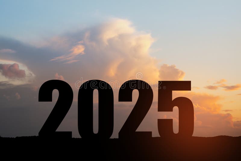 Silhouette 2025 with Sunset Sky at Mountain and Number Like 2025 ...