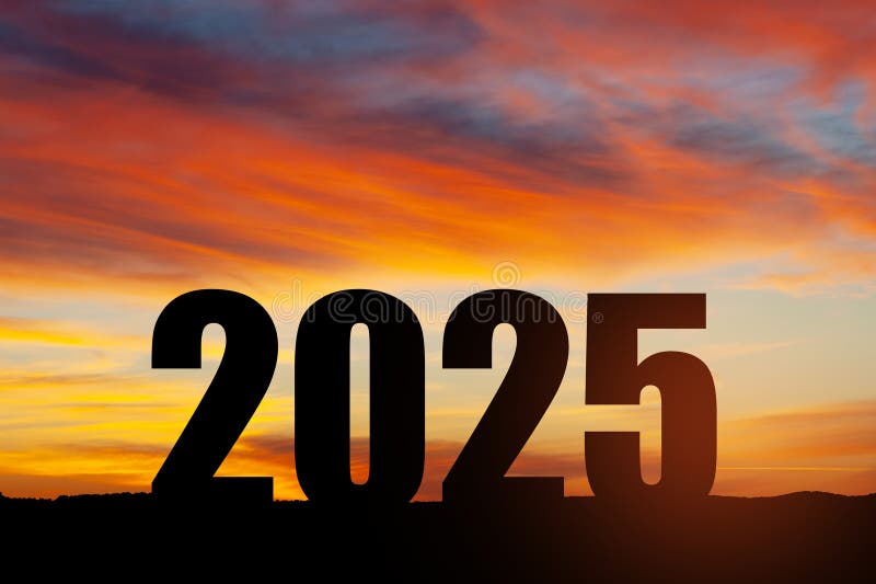 Silhouette 2025 with Sunset Sky at Mountain and Number Like 2025 ...