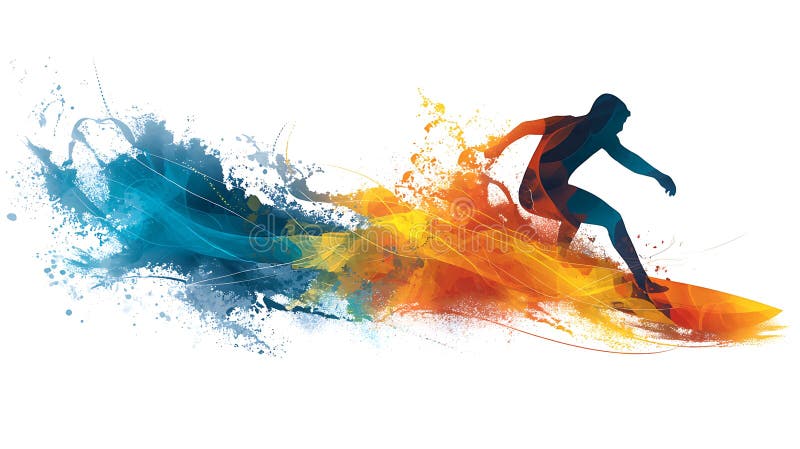 Silhouette of a Surfer in Dynamic Motion, Riding Colorful Waves. the ...