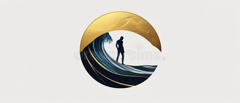 Silhouette of a Surfer Riding a Wave in a Circle with a Golden Top ...