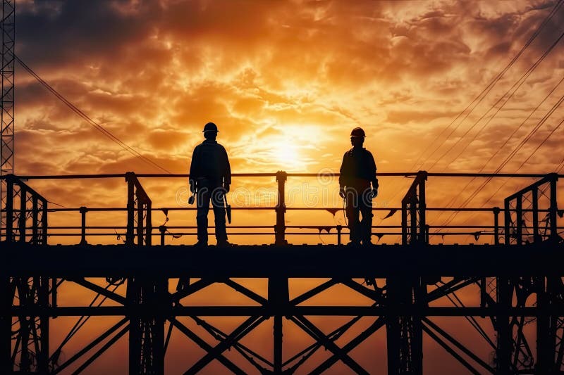 Silhouette Survey Engineer Working in a Building Site Stock ...