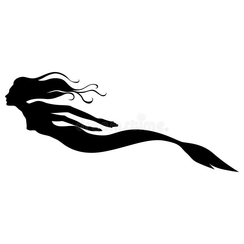 Silhouette Mermaid Swimming Forward Stock Vector - Illustration of ...