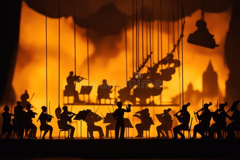 Silhouette Full Orchestra Performing Dramatic Stage Stock Photos - Free ...