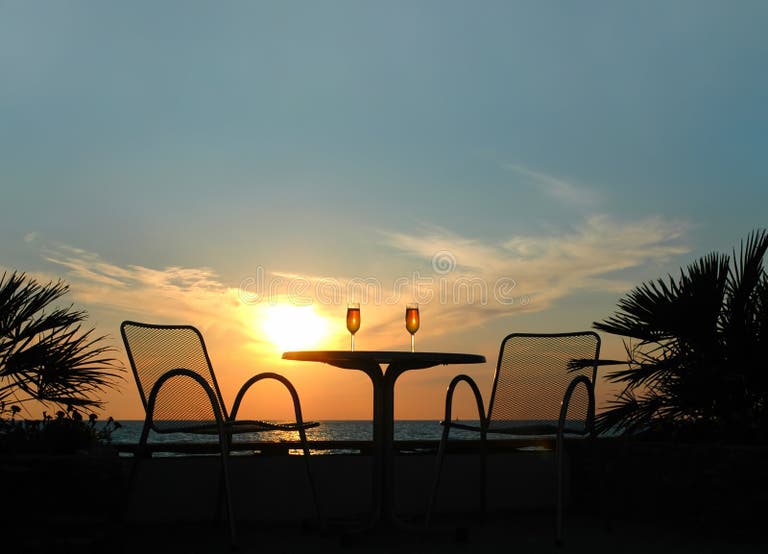 Silhouette of a Table with Two Goblets Stock Photo - Image of ...
