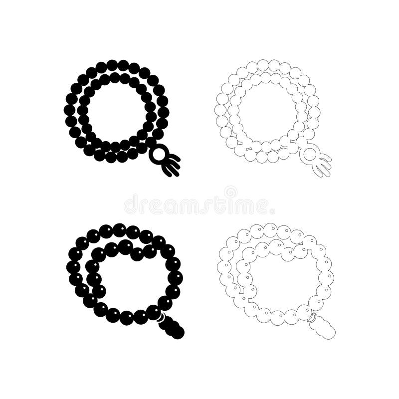 Silhouette of a Tasbih Prayer Beads Loop, Bold Black Flat Vector Stock ...