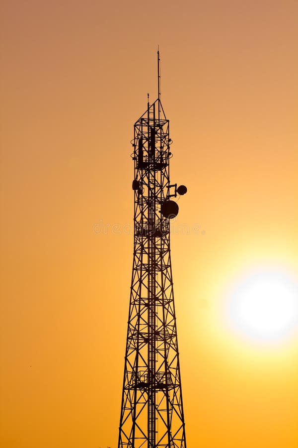 Silhouette Tele Radio Tower Sunset Stock Photos - Free & Royalty-Free ...