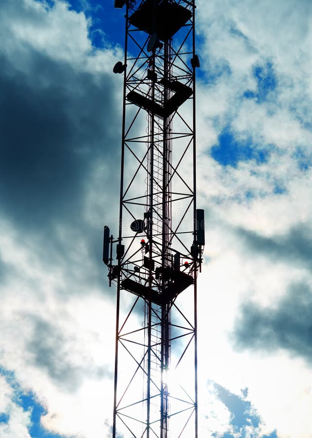 Silhouette of Telecommunication Tower Industrial Backdrop Stock Image ...