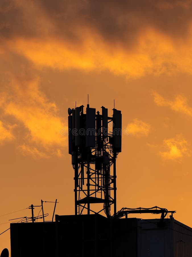 Silhouette of Telecommunication Tower with Microwave Panel Antennas ...