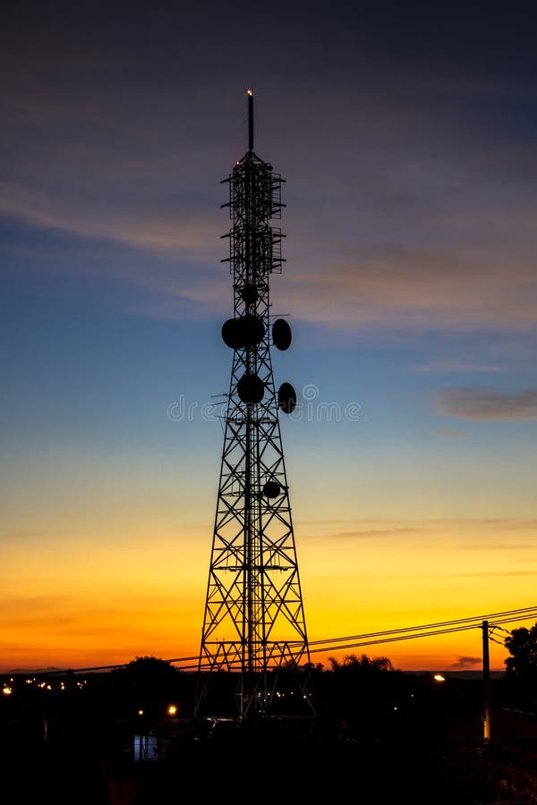Silhouette of a Telecommunications Antenna in Brazil Stock Image ...