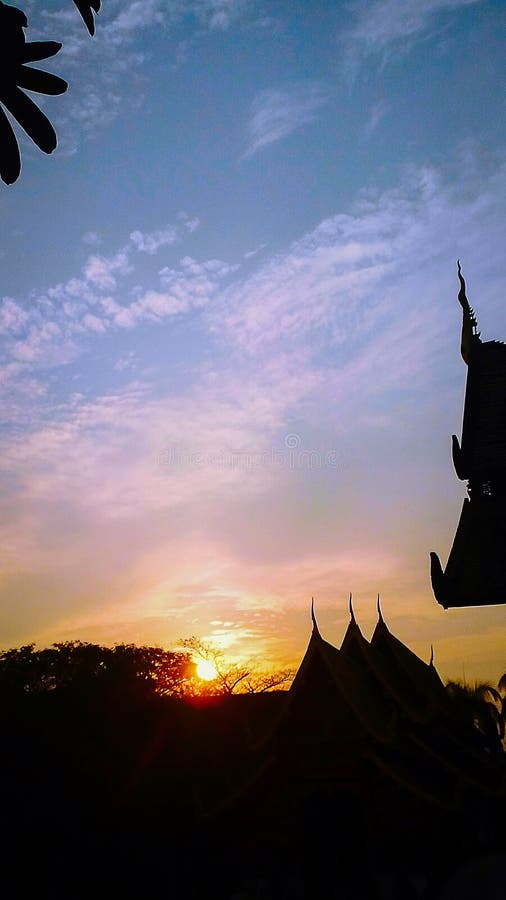 Silhouette Temple on Sunset Stock Image - Image of eveninglight, sunset ...