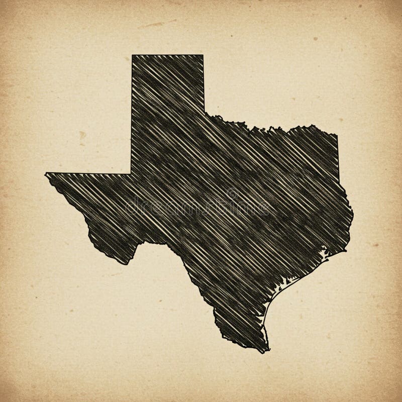 Silhouette of the Texas State Map Sketched in Black with Diagonal ...