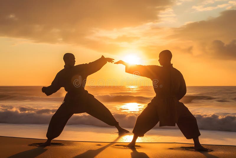 Silhouette of a Thai& X27;s Boxing at Sunset. Neural Network AI ...