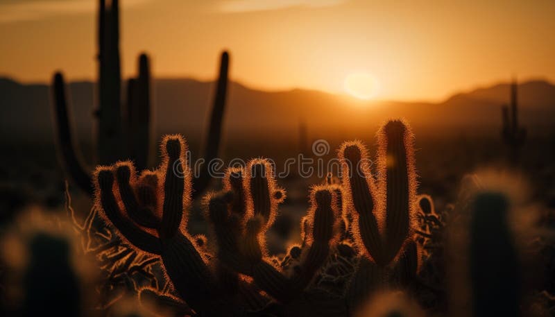 Silhouette of a Thorn Tree Back Lit by Sunset Beauty Generated by AI ...