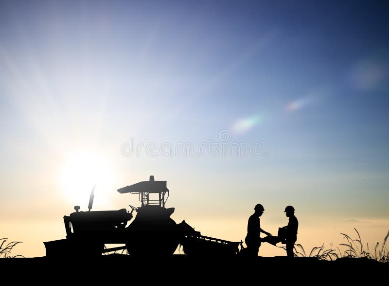 Silhouette Three Back People Engineer Talking Business in a Bui Stock ...