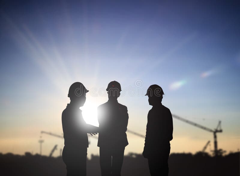 Silhouette Three Back People Engineer Talking Business in a Bui Stock ...