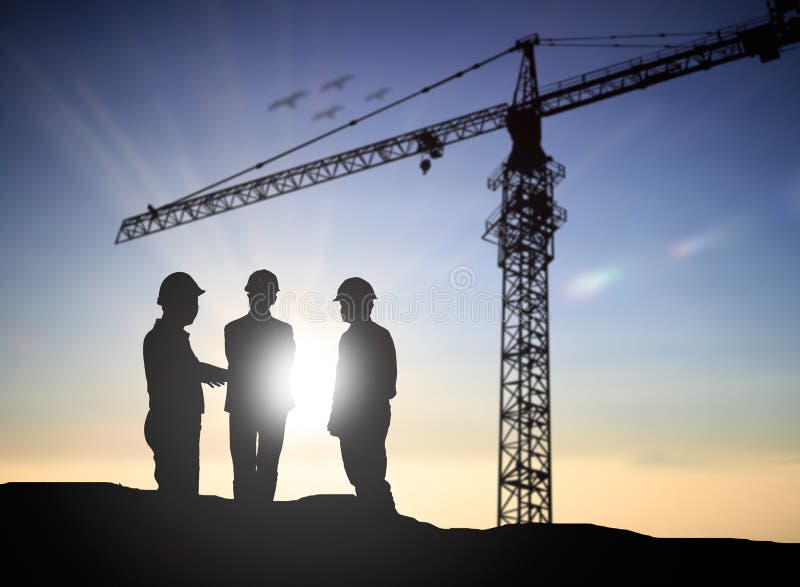 Silhouette Three Back People Engineer Talking Business in a Bui Stock ...