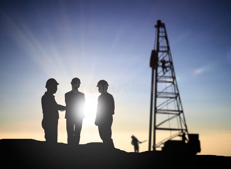 Silhouette Three Back People Engineer Talking Business in a Bui Stock ...