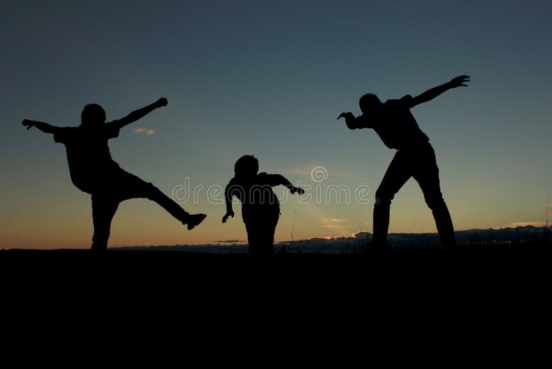 Silhouette stock photo. Image of preteens, three, shadows - 80713800